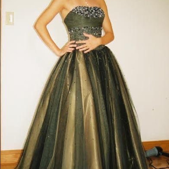 Xcite Prom | Dresses | Strapless Princess Style Black And Gold Gown ...